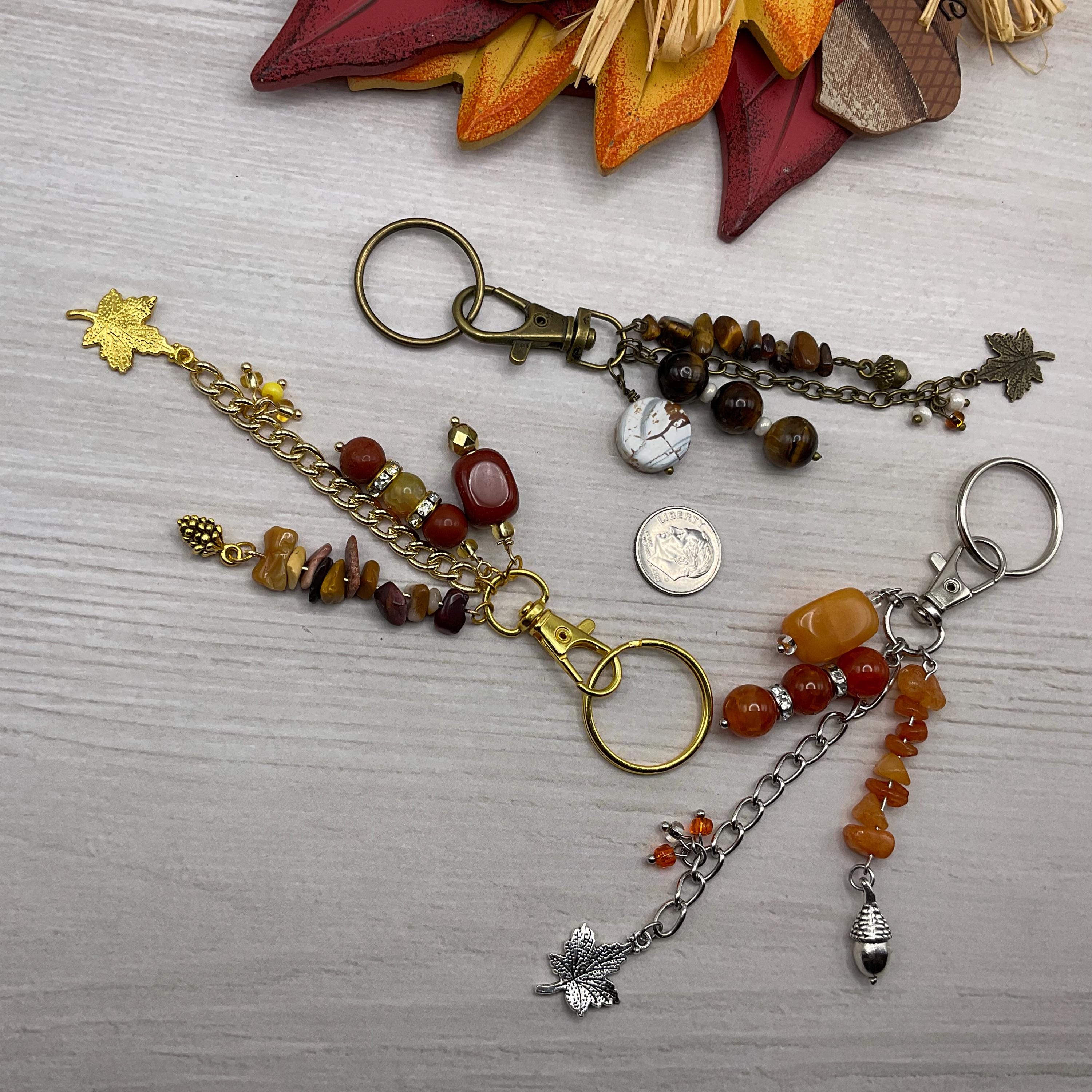 Autumn Keychain. Maple Leaf Key Ring. Handmade Beaded Fall Purse Charm ...