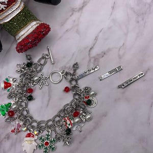 Christmas Multi Charm Chain Bracelet. Assorted Silver Tone Christmas ...