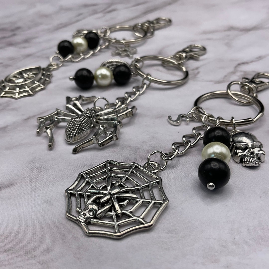 Halloween Spider Key Chain. Spiderweb Charm Keychain. Skull Key Holder ...