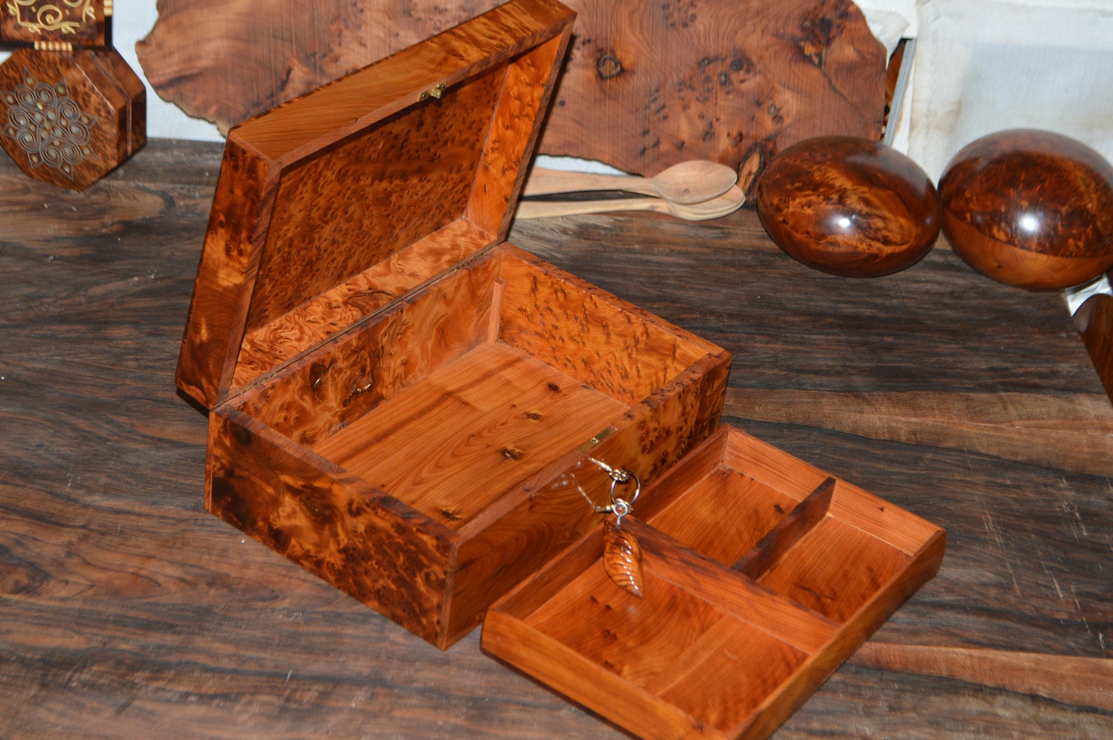 Hand-crafted Thuya Burl Jewelry Box: Large Two-level Chest - Etsy