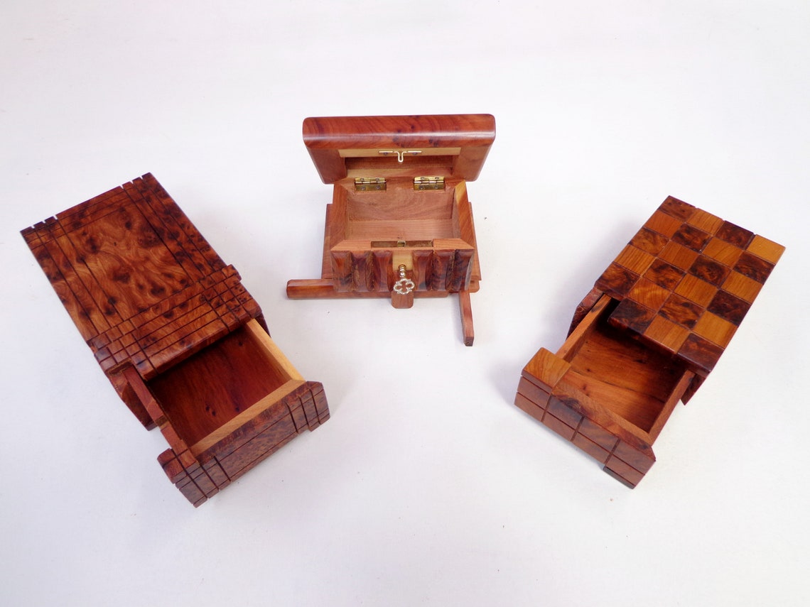 Set of 3 wooden puzzle boxes Fast Shipping Secret Jewelry | Etsy