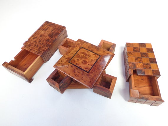 Set of 3 Puzzles Secrets Boxes in Thuya Wood Fast Shipping - Etsy