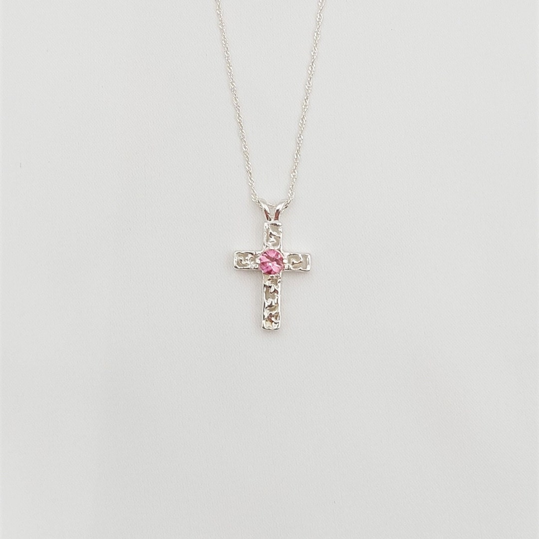 Sterling Silver Cross & Pink Tourmaline Pendant - Etsy