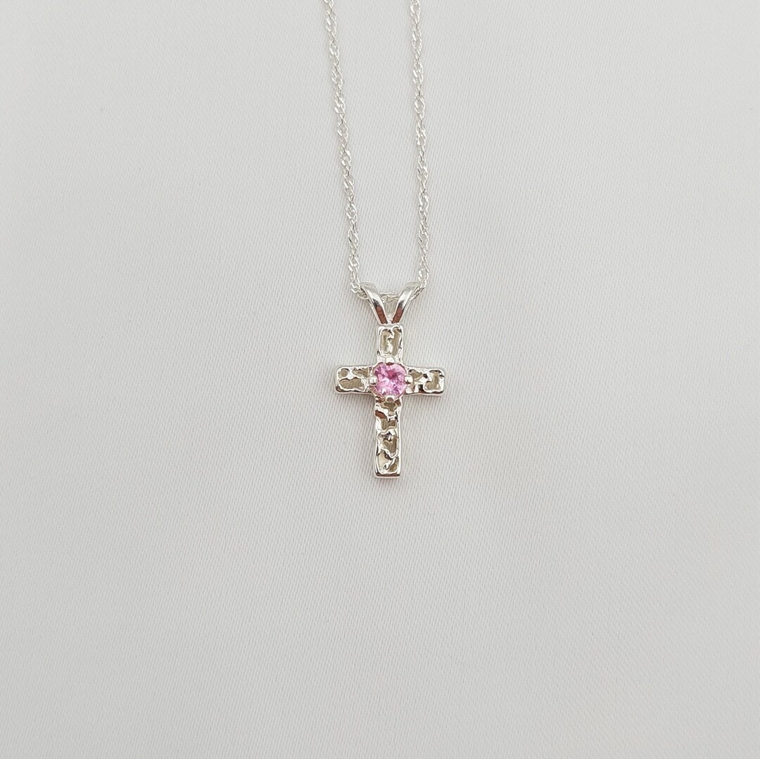 Sterling Silver Cross & Pink Sapphire Pendant - Etsy