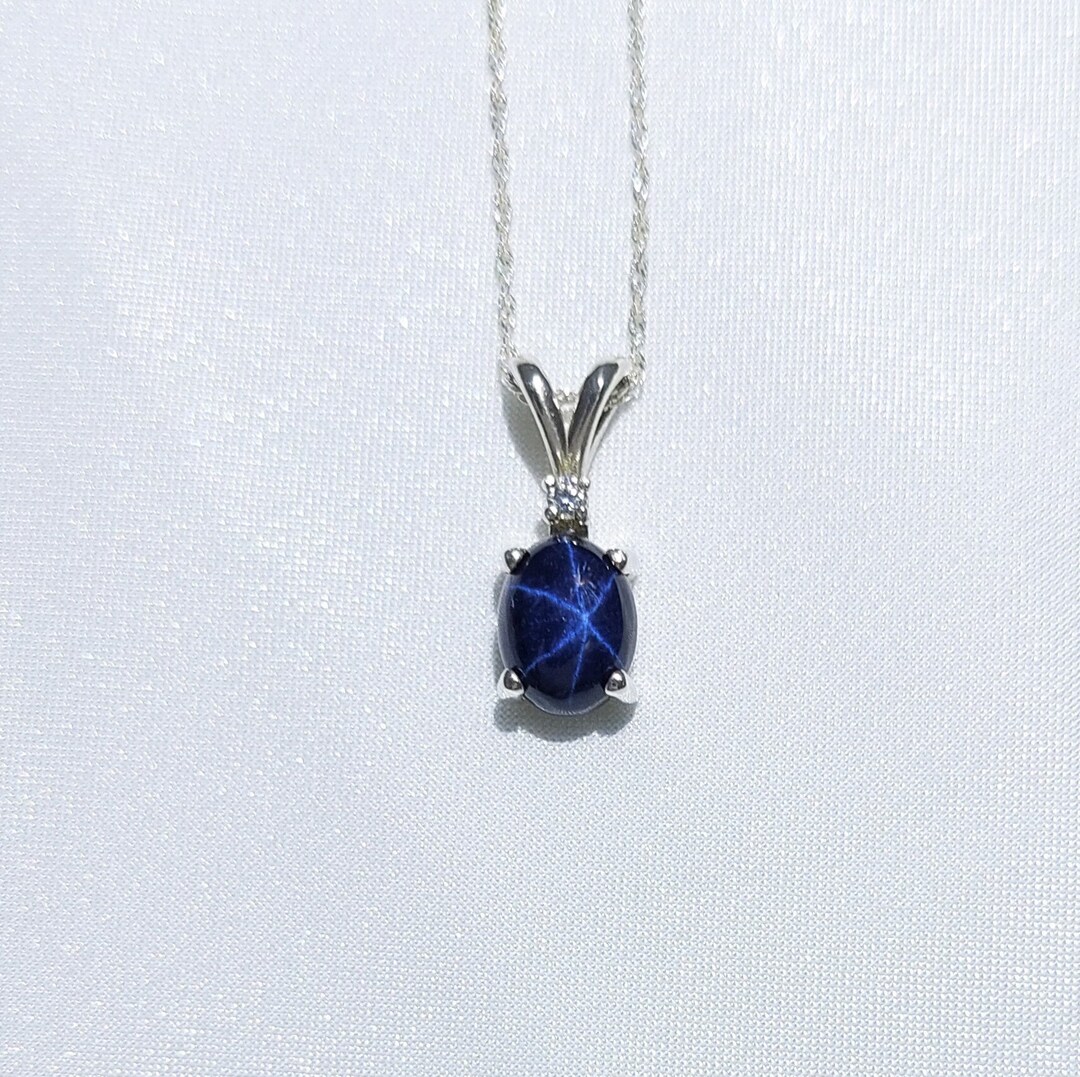 Sterling Silver Blue Star Sapphire & Lab White Sapphire Pendant - Etsy