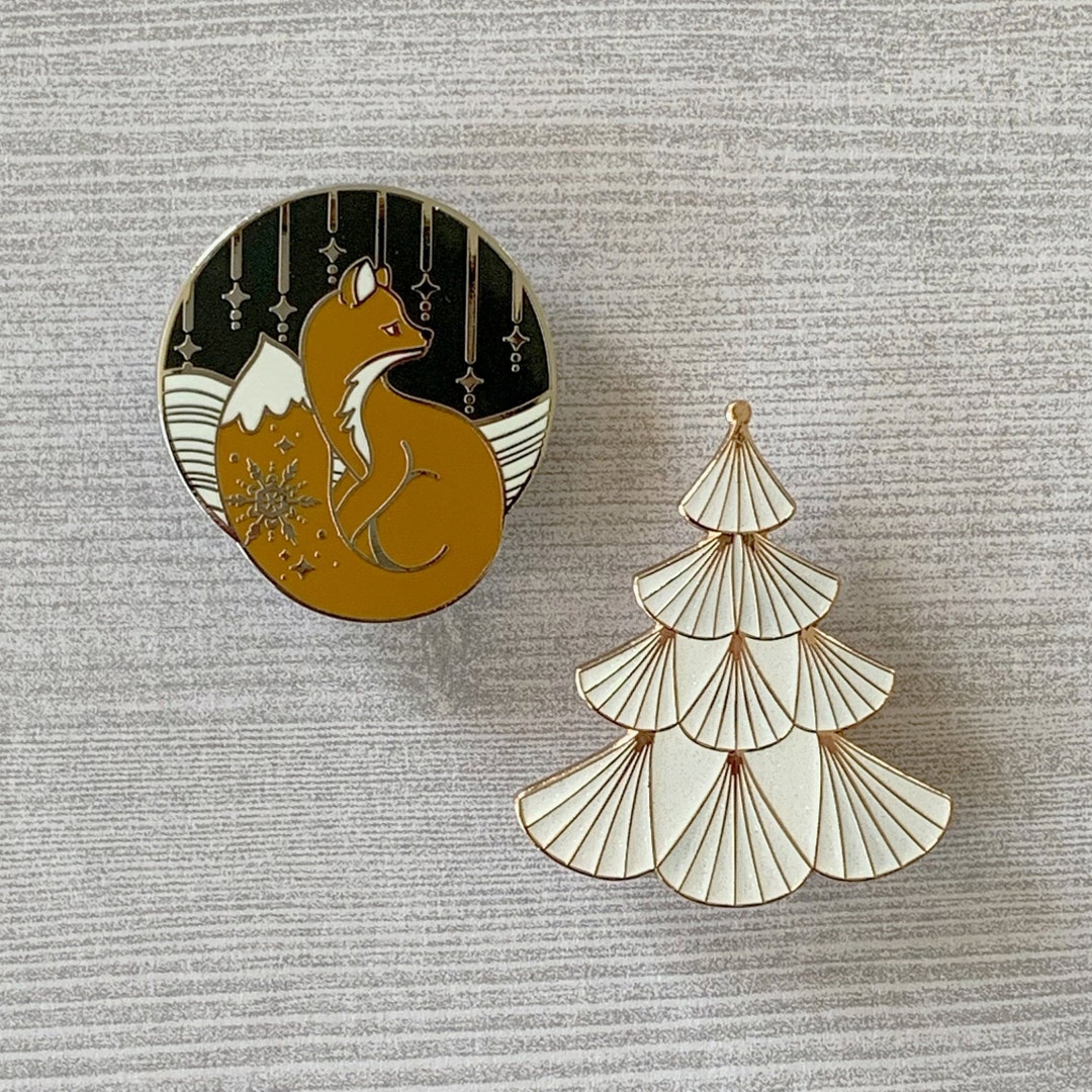 Winter Nights Fox and Holiday Tree Pin Set, Hard Enamel, Fox Pin ...
