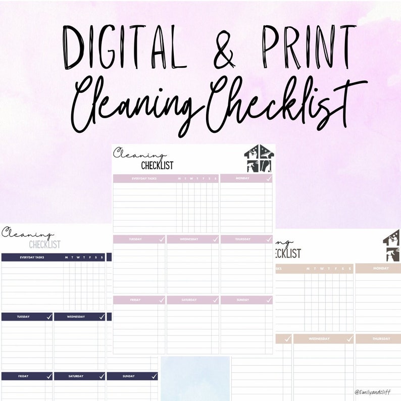 Digital and Print Cleaning Checklist | Daily and Weekly | 3 PDF - Etsy