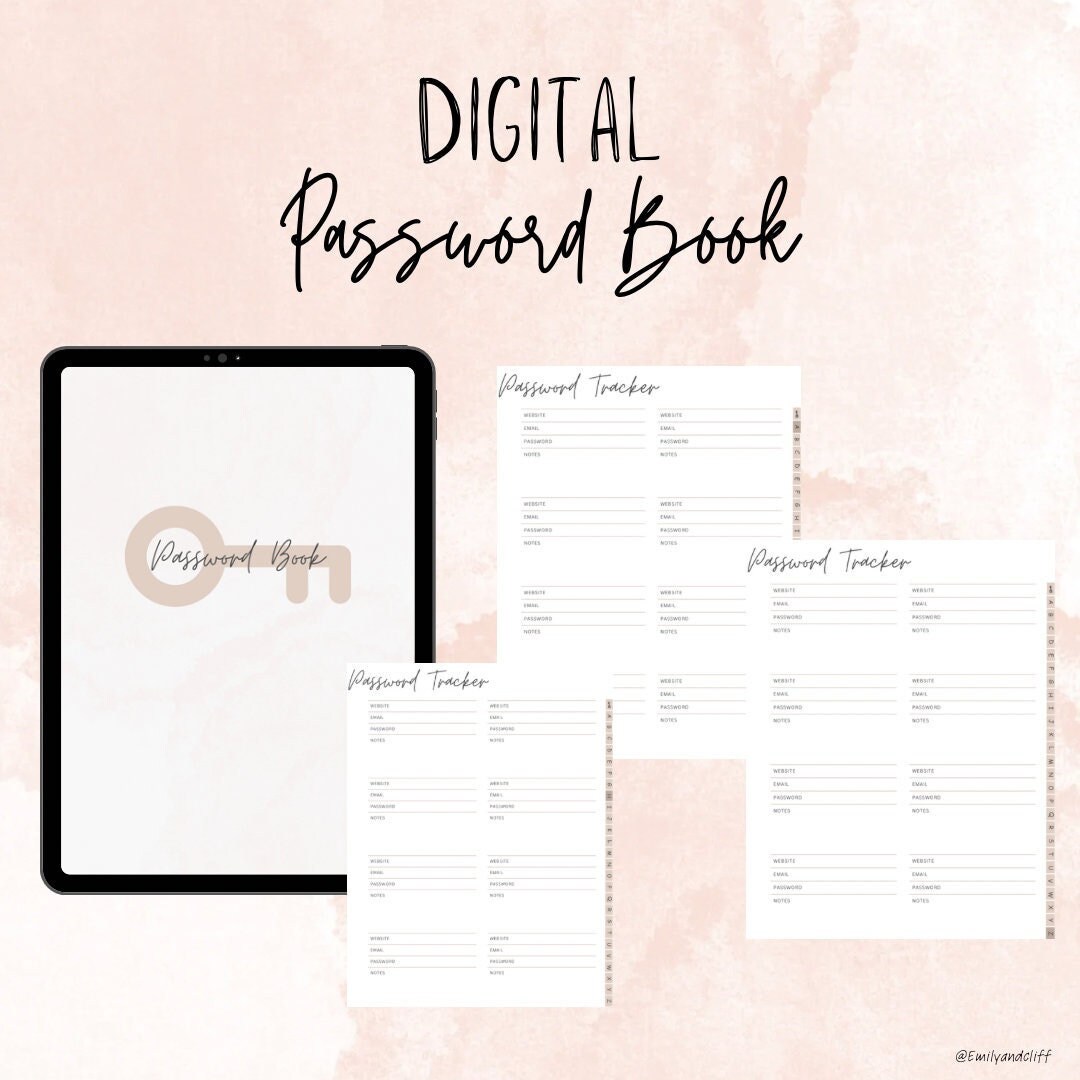 Digital and Print Password Book | Hyperlinked | Minimalist Tan - Etsy