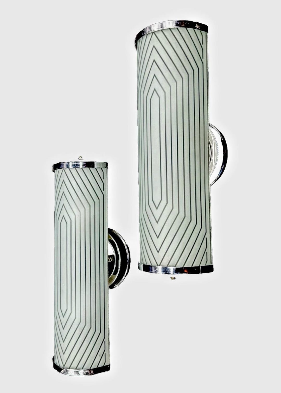 Vintage Art Deco Revival 2-light Vanity Sconce Pair Geometric ...