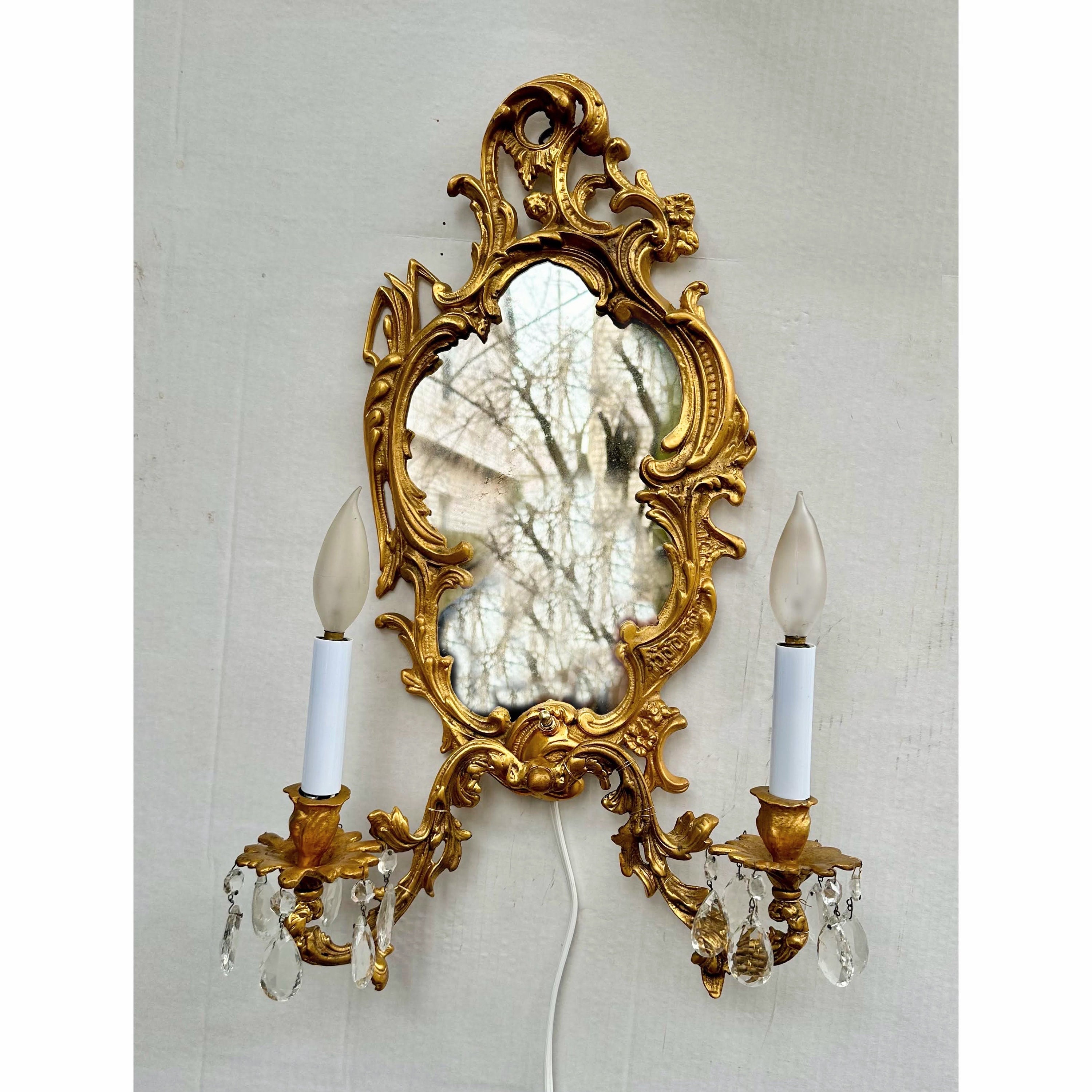 Large Vintage Baroque-style Plug-in Mirror Sconce With 2 Lights Gold ...