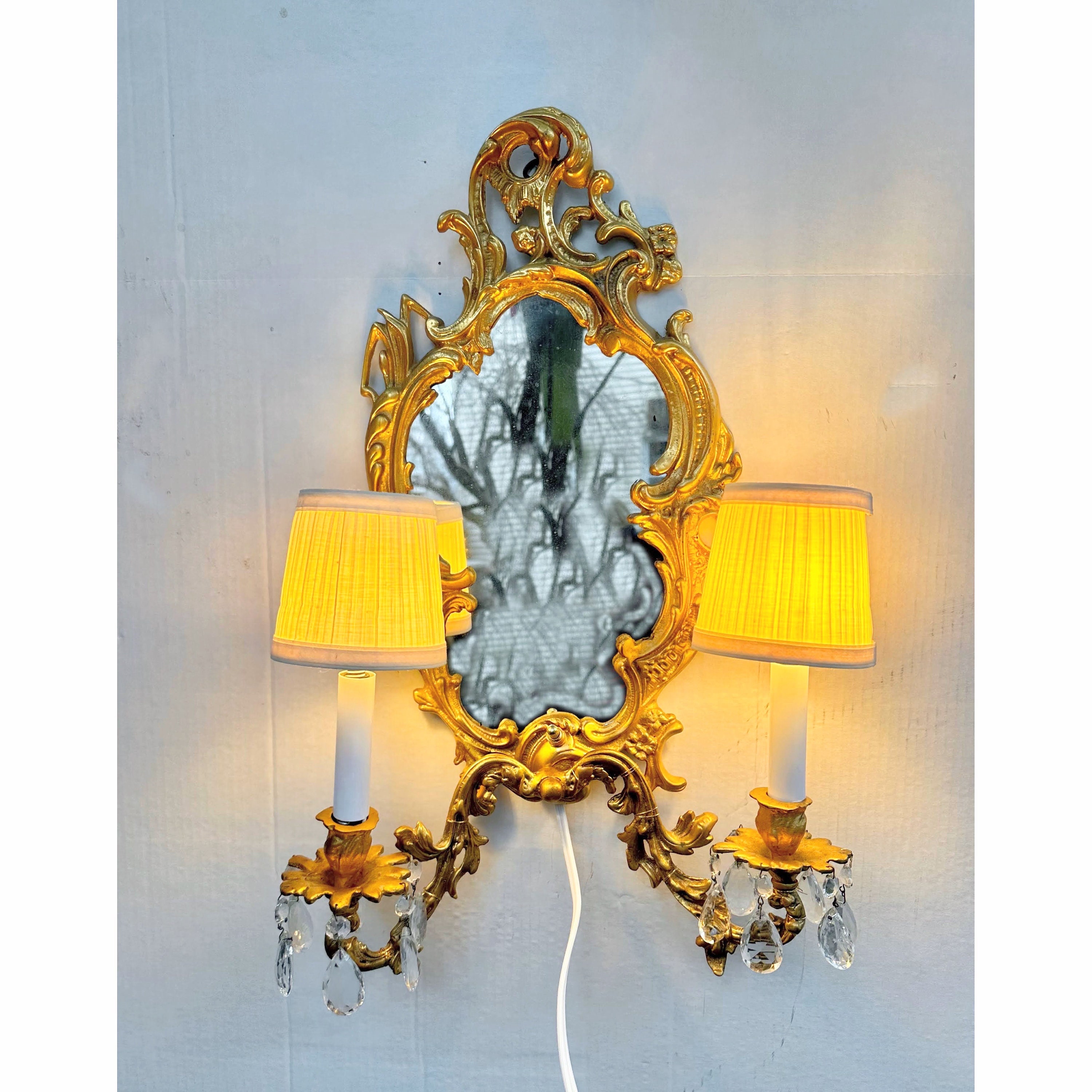 Large Vintage Baroque-style Plug-in Mirror Sconce With 2 Lights Gold ...