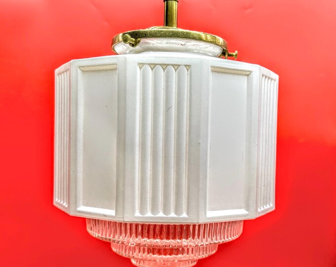 Antique/vtg Art Deco Glass Shade Ceiling Light Fixture Hall Entry Bath ...