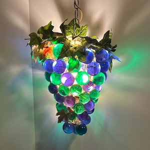 Vintage 1970s Purple, Green, and Blue Lucite Grape Cluster Swag Light ...