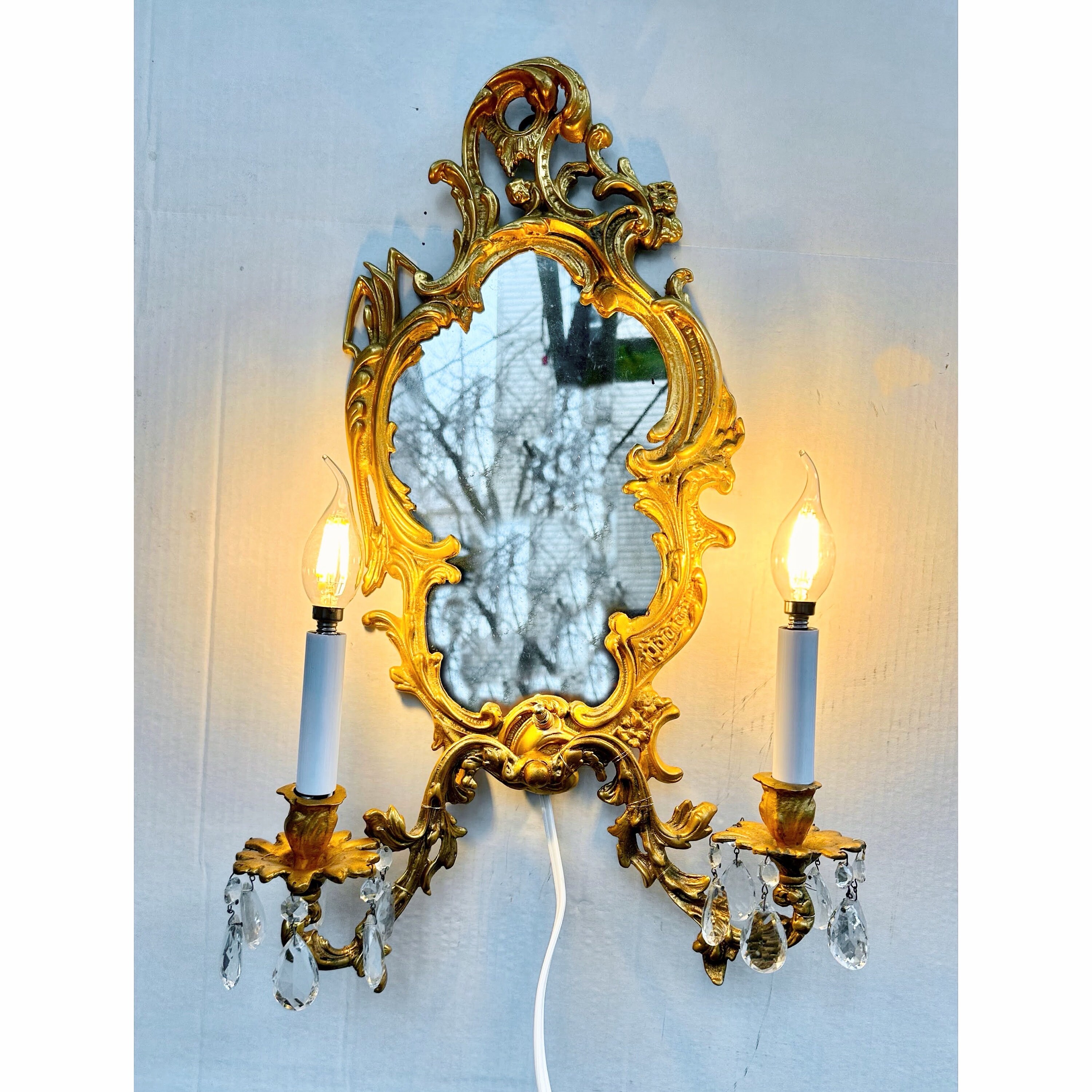 Large Vintage Baroque-style Plug-in Mirror Sconce With 2 Lights Gold ...