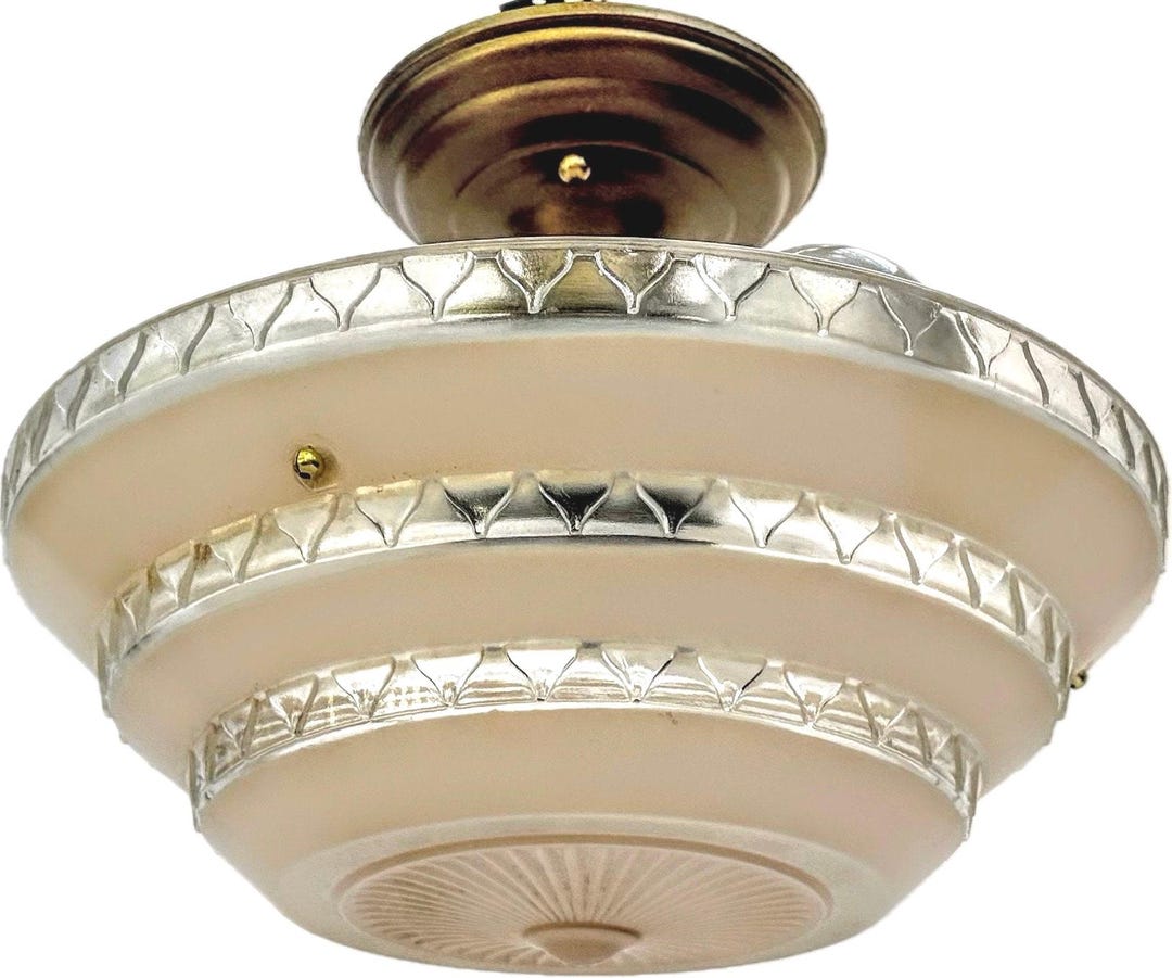 Vintage Atomic 3-light, 3-chain Ceiling Light W Glass Shade ~ 3-bulb ...