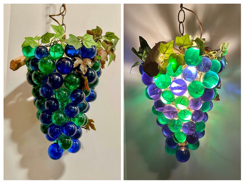 Vintage 1970s Purple, Green, and Blue Lucite Grape Cluster Swag Light ...
