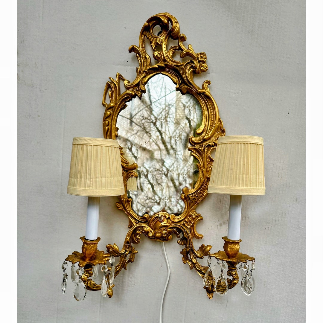 Large Vintage Baroque-style Plug-in Mirror Sconce With 2 Lights Gold ...