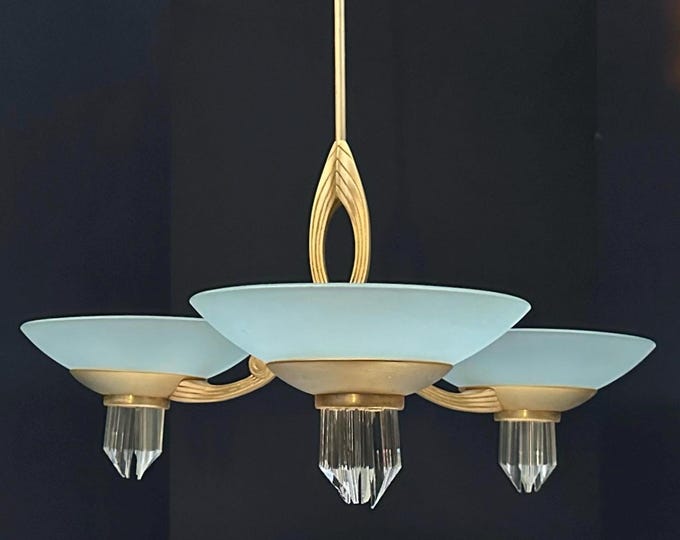 Vintage Art Deco Revival 3-light Chandelier With Dangling Crystals ...