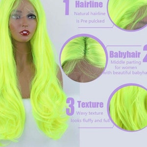 24 Neon Yellow Green Body Wavy Yellow Green Lace Front Wig NEW With ...
