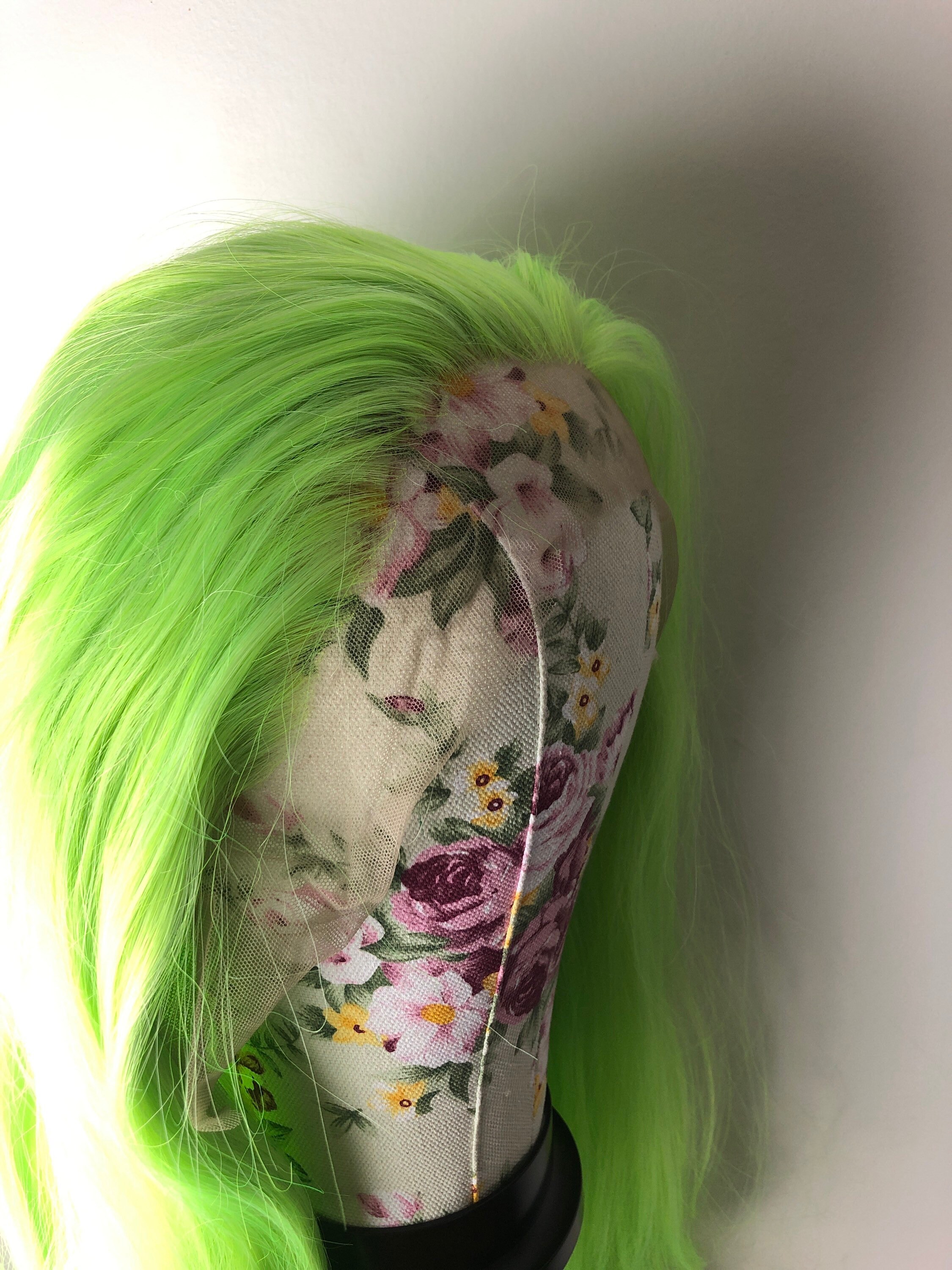 22 Neon Green Body Wavy Lace front Wig NEW | Etsy