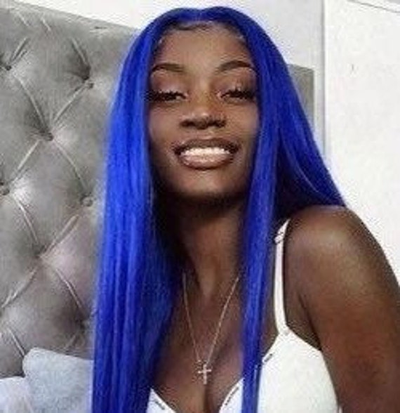 24 Blue Long Straight Lace Front Wig NEW | Etsy