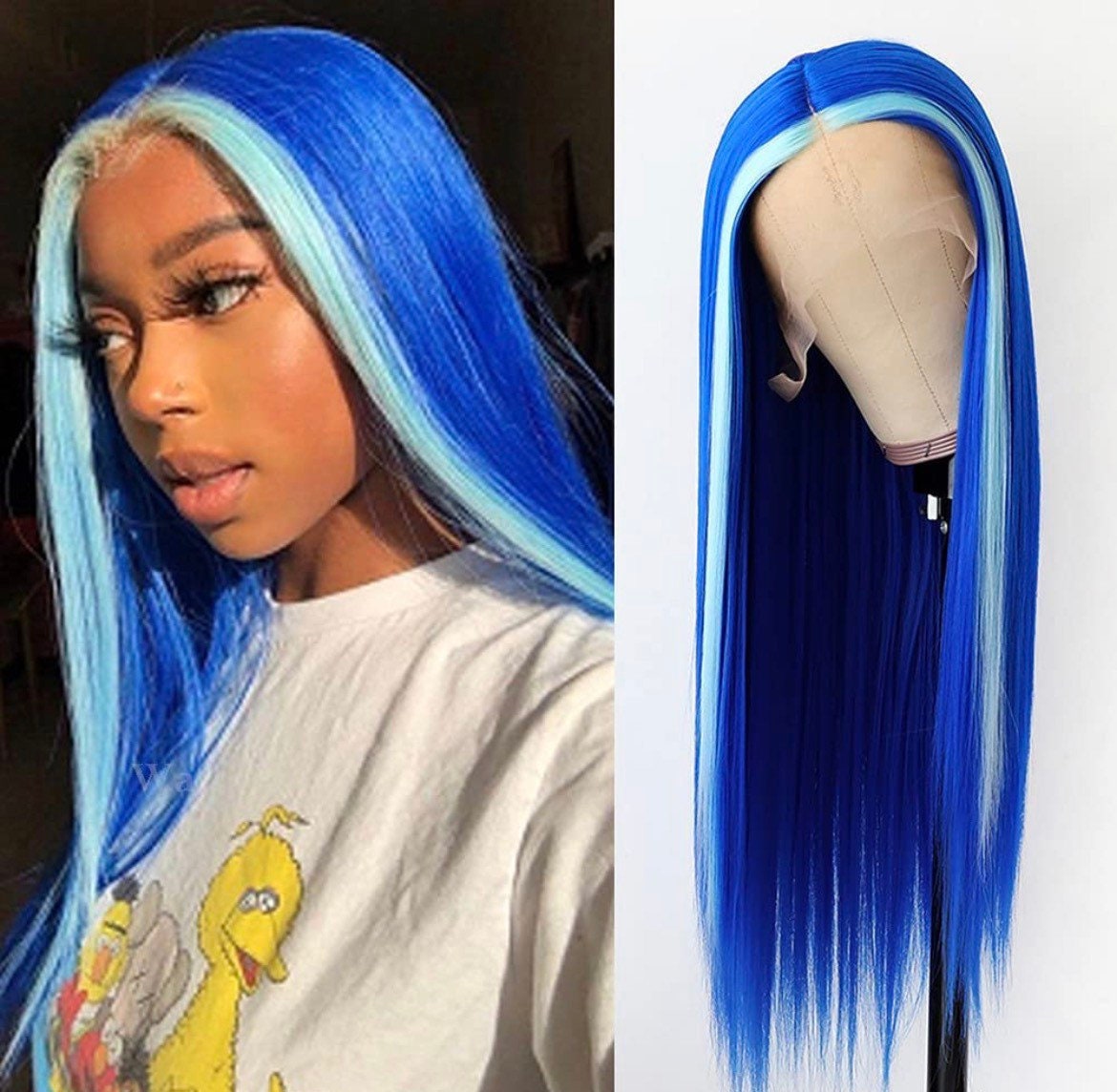 22 Blue Ombré Face Framing Straight Lace Front Wig NEW - Etsy