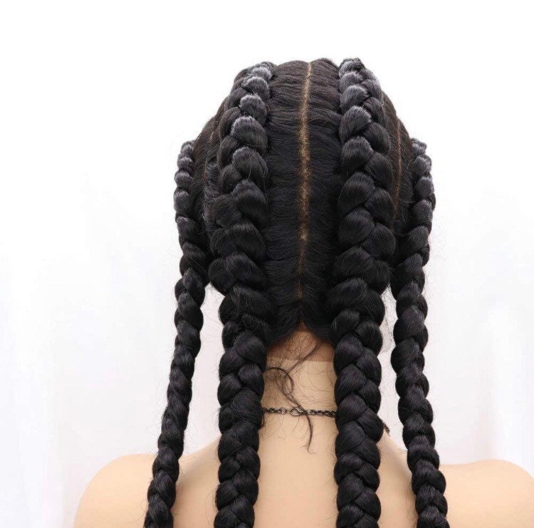 Black 26 Four Braided Conrow Lace Front Wig for Beautiful - Etsy