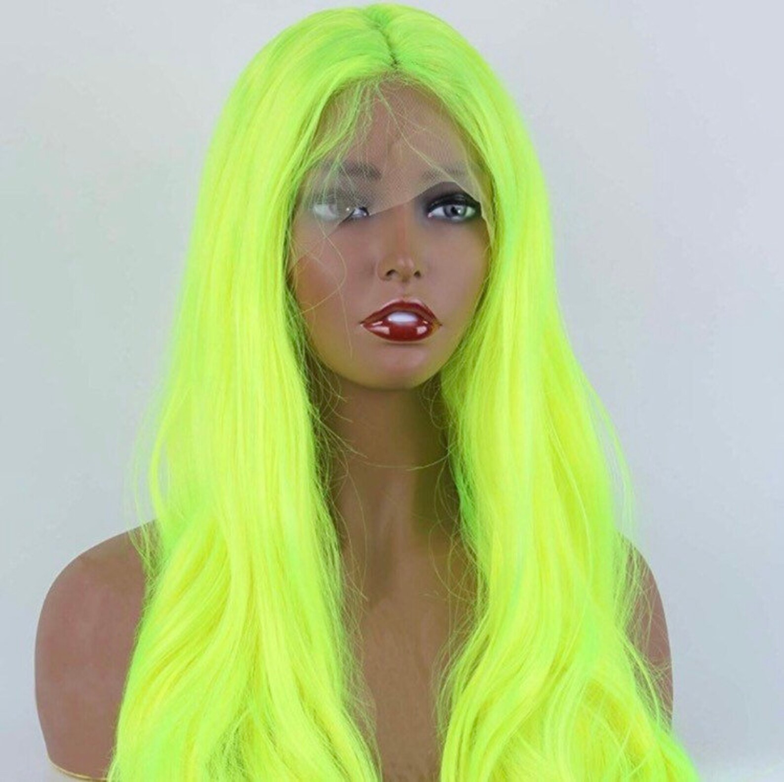 24 Neon Yellow Green Body Wavy Yellow Green Lace Front Wig | Etsy