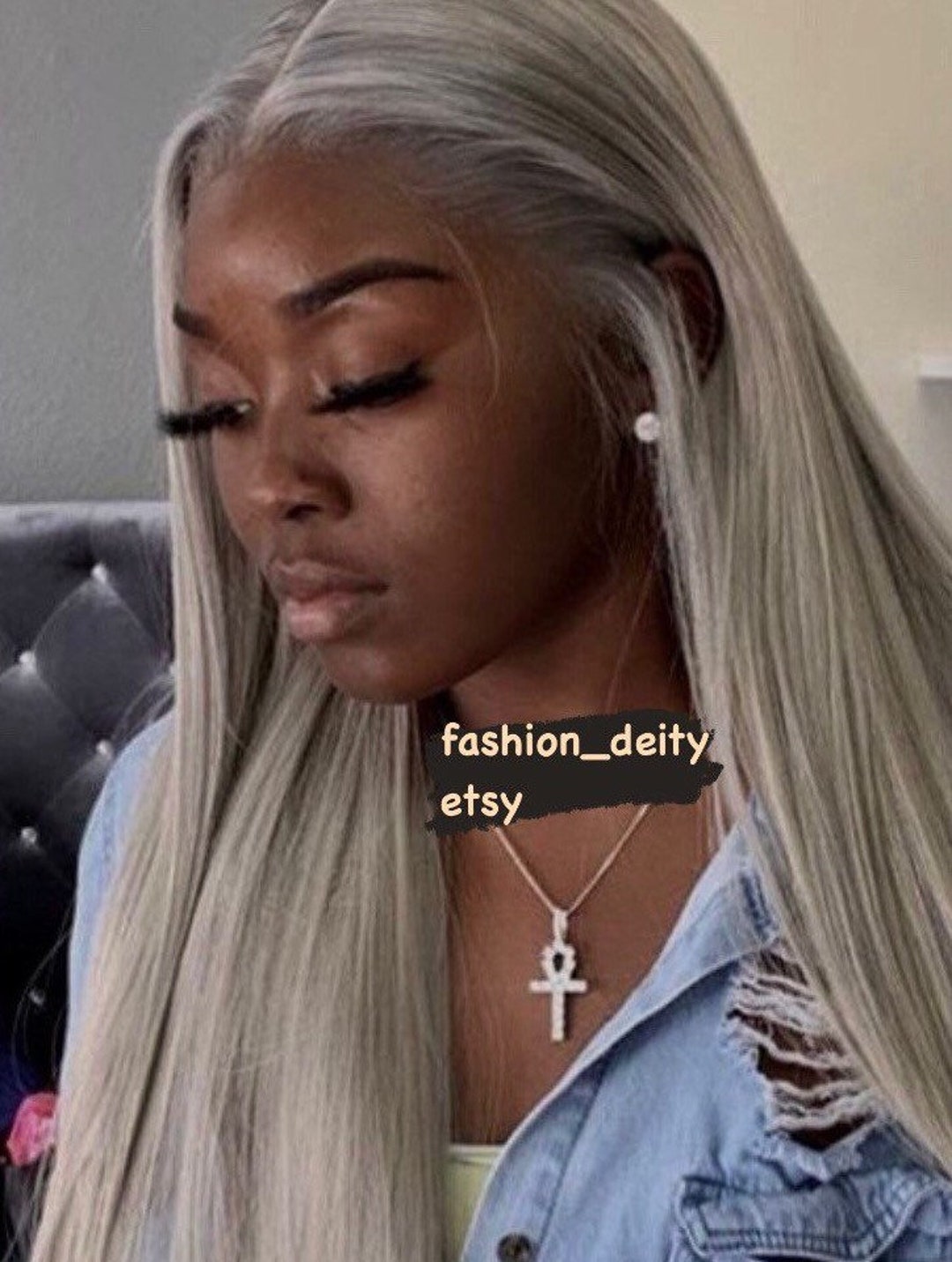 22 Grey Silver Ice Queen Straight Middle Part Long Lace Front Wig NEW ...