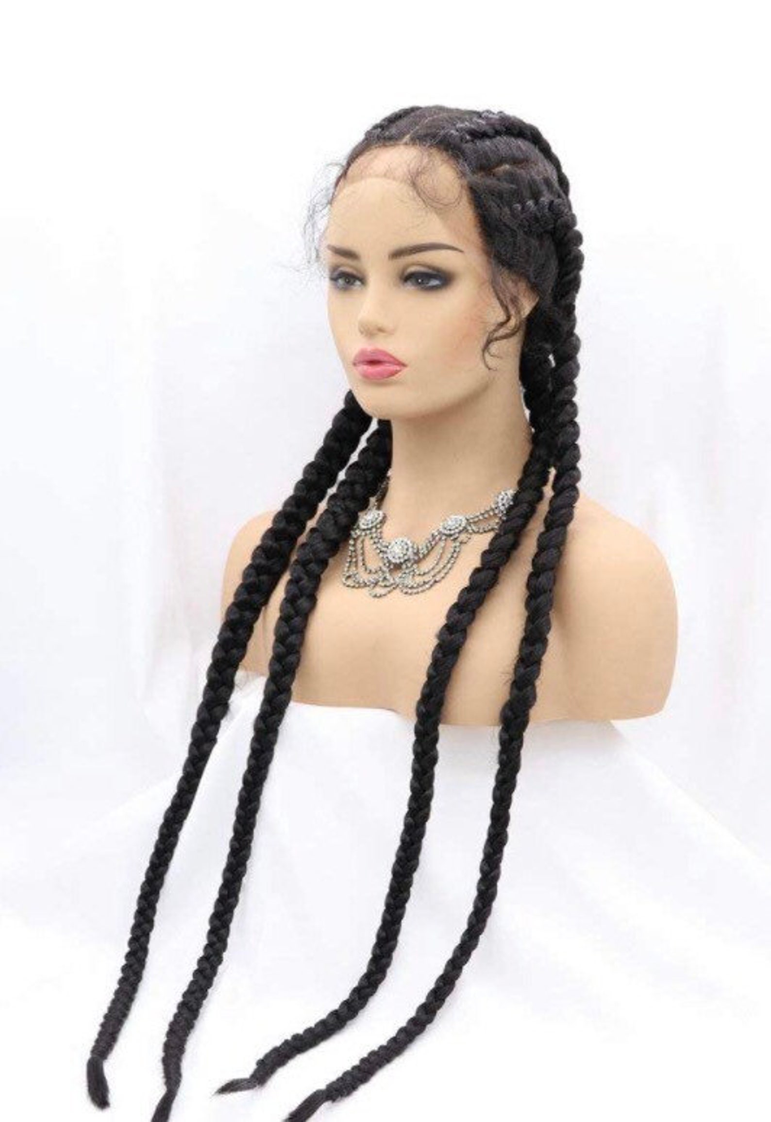 Black 26 Four Braided Conrow Lace Front Wig for Beautiful - Etsy