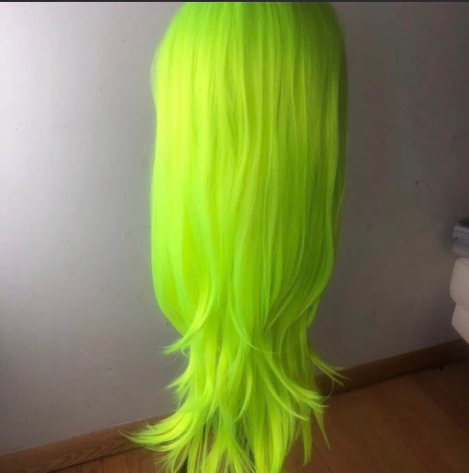 22 Neon Green Straight Lace Front Wig NEW | Etsy