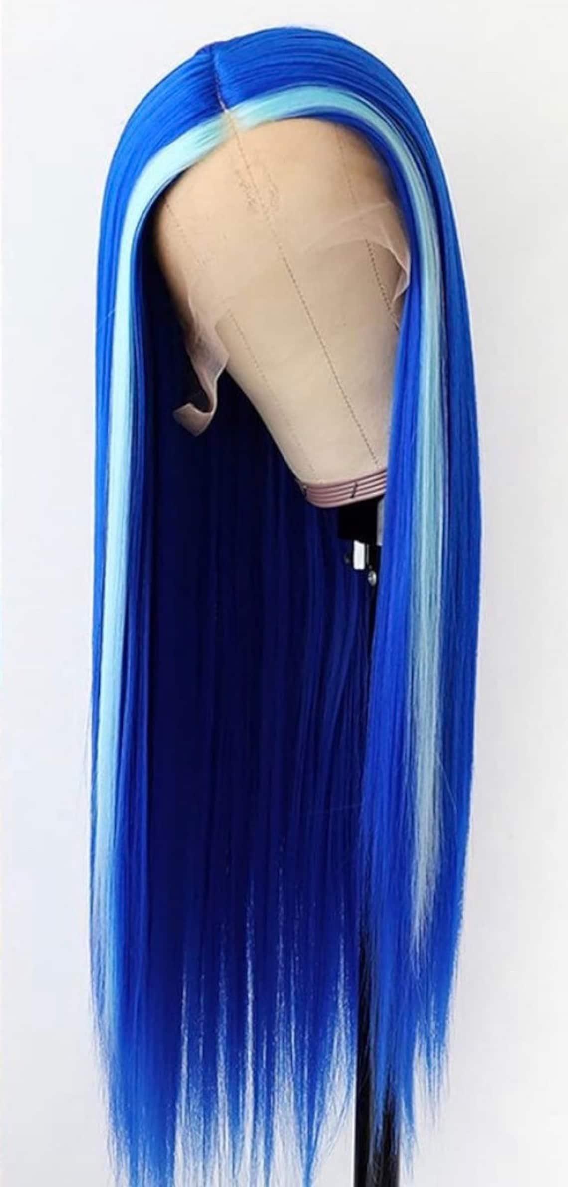 22 Blue Ombré Face Framing Straight Lace Front Wig NEW | Etsy