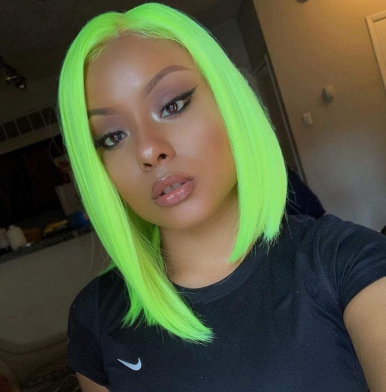 Neon Green Straight Short Bob Lacefront Wig NEW W/ Baby | Etsy