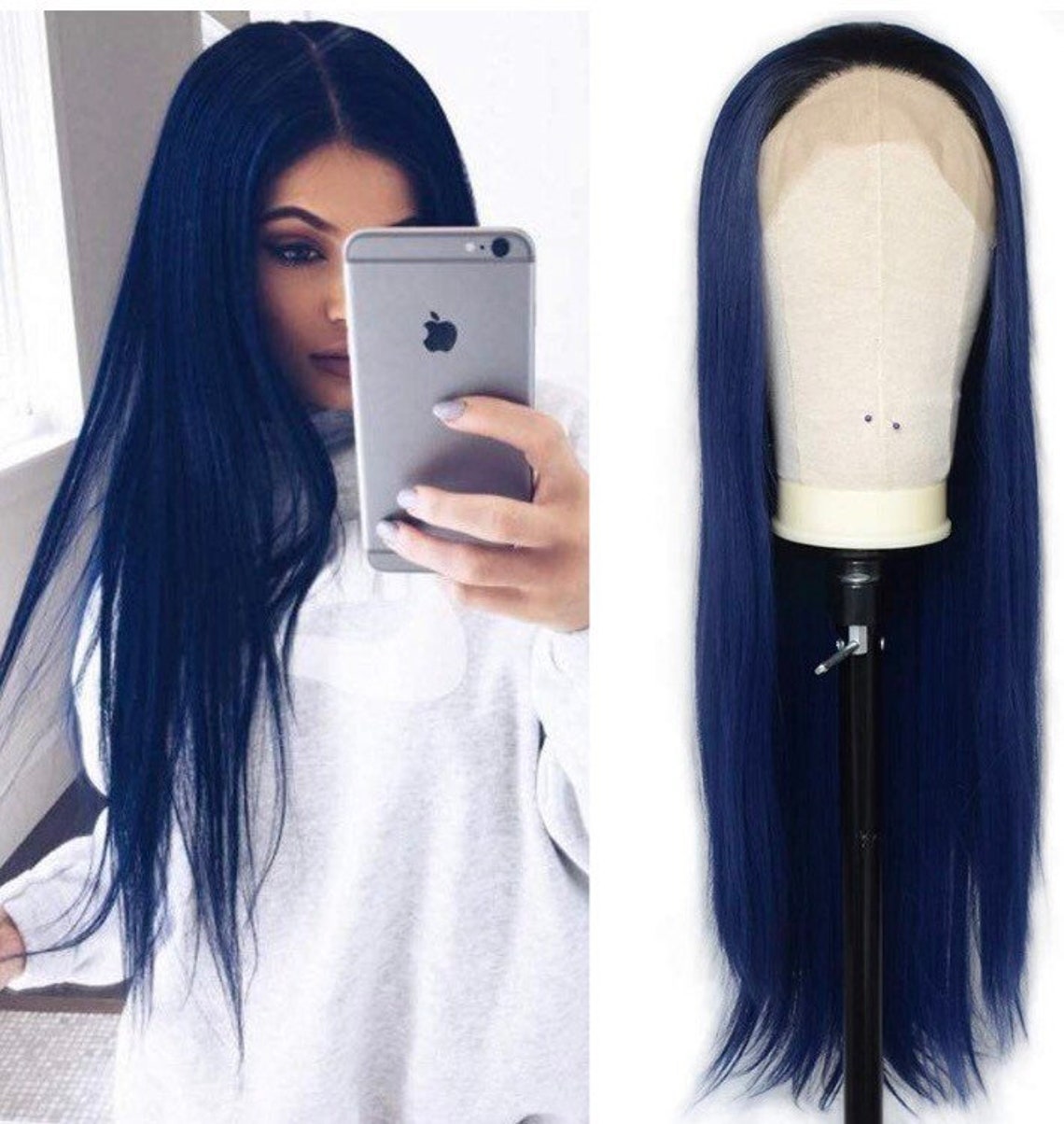 22Blue Ombre Straight Lace Front free part Wig NEW | Etsy