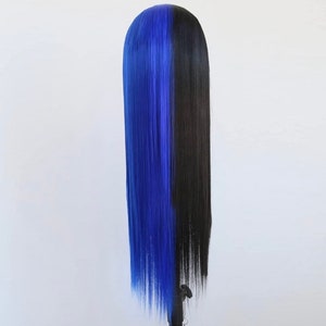 22 Blue & Black Straight Split Dye Lace Front Wig NEW - Etsy