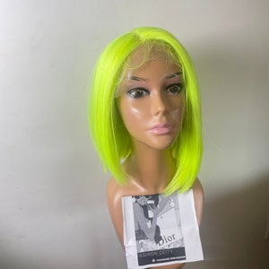 Neon Green Straight Short Bob Lacefront Wig NEW W/ Baby - Etsy