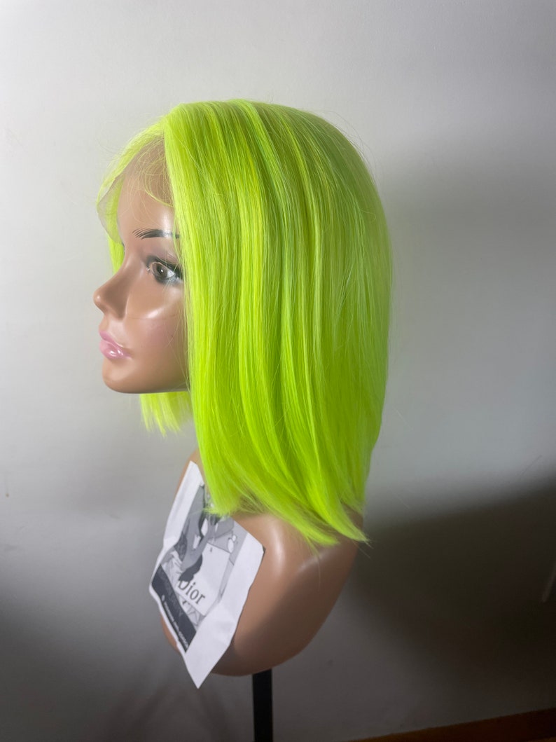 Neon Green Straight Short Bob Lacefront Wig NEW W/ Baby | Etsy