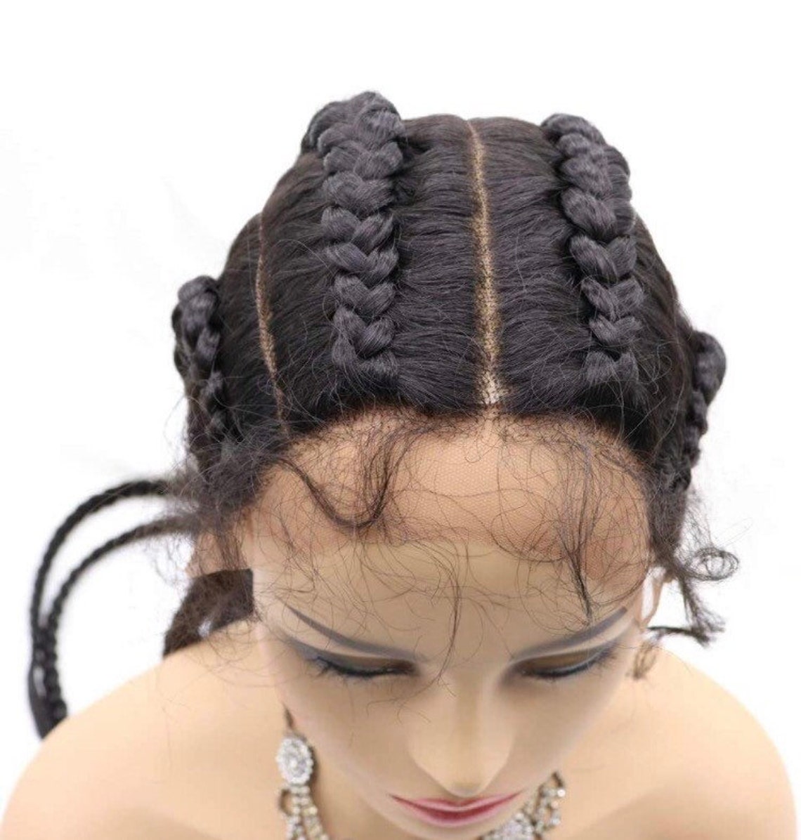 Black 26 Four Braided Conrow Lace Front Wig for Beautiful - Etsy