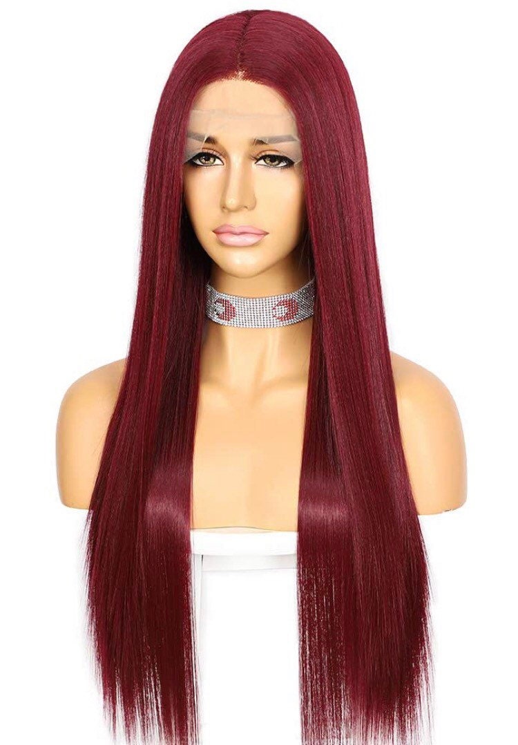 22 Burgundy RED Straight Lace Front Wig NEW 5 Front Part - Etsy