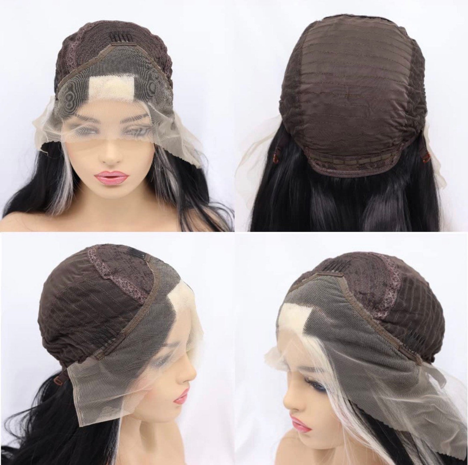 22 Black & White Split Dye Natural Straight Lacefront Wig - Etsy