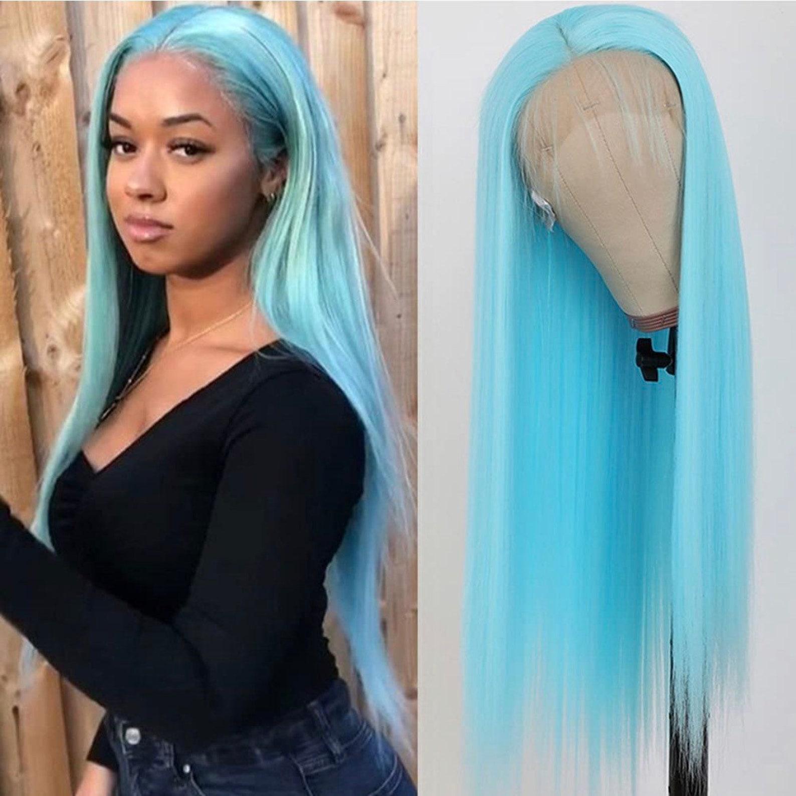 22 BABY Blue Straight Middle Part Lace Front Wig NEW | Etsy