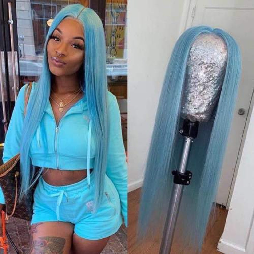 22 Blue Straight Middle Part Lace Front Wig NEW - Etsy