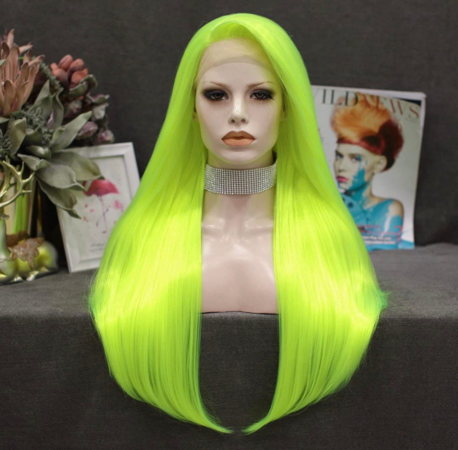 22 Neon Green Straight Lace Front Wig NEW - Etsy
