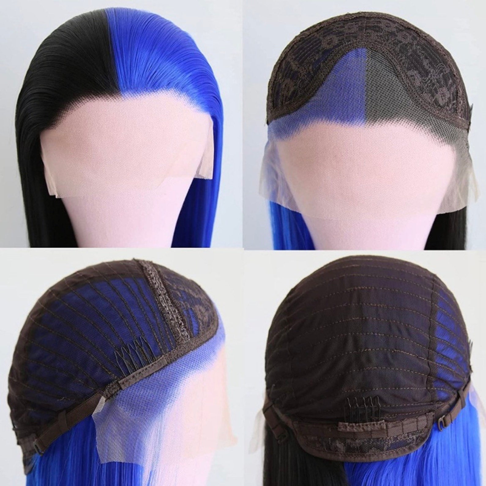 22 Blue & Black Straight Split Dye Lace Front Wig NEW - Etsy