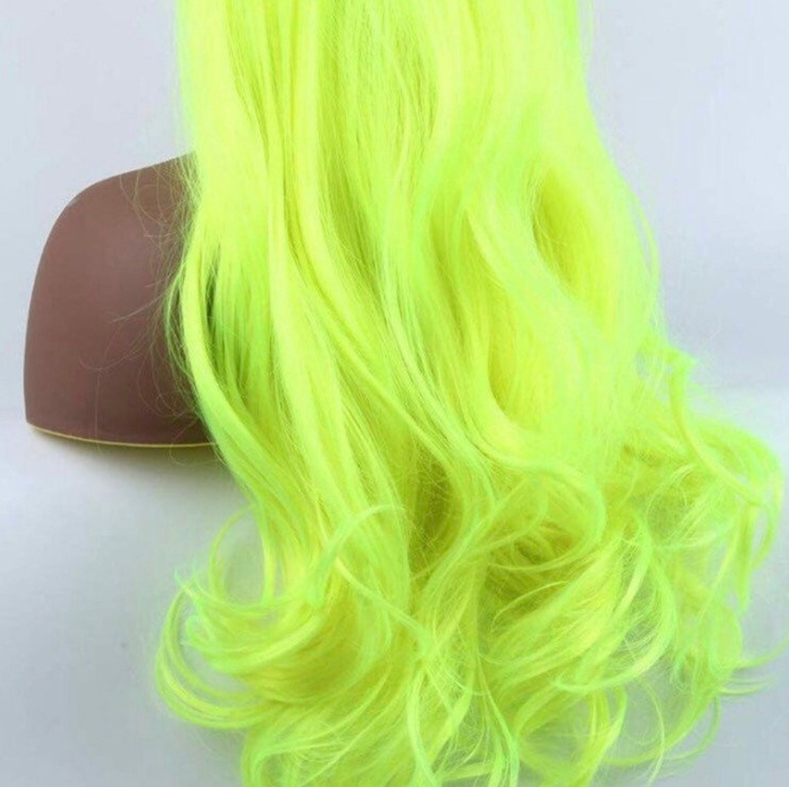 24 Neon Yellow Green Body Wavy Yellow Green Lace Front Wig | Etsy