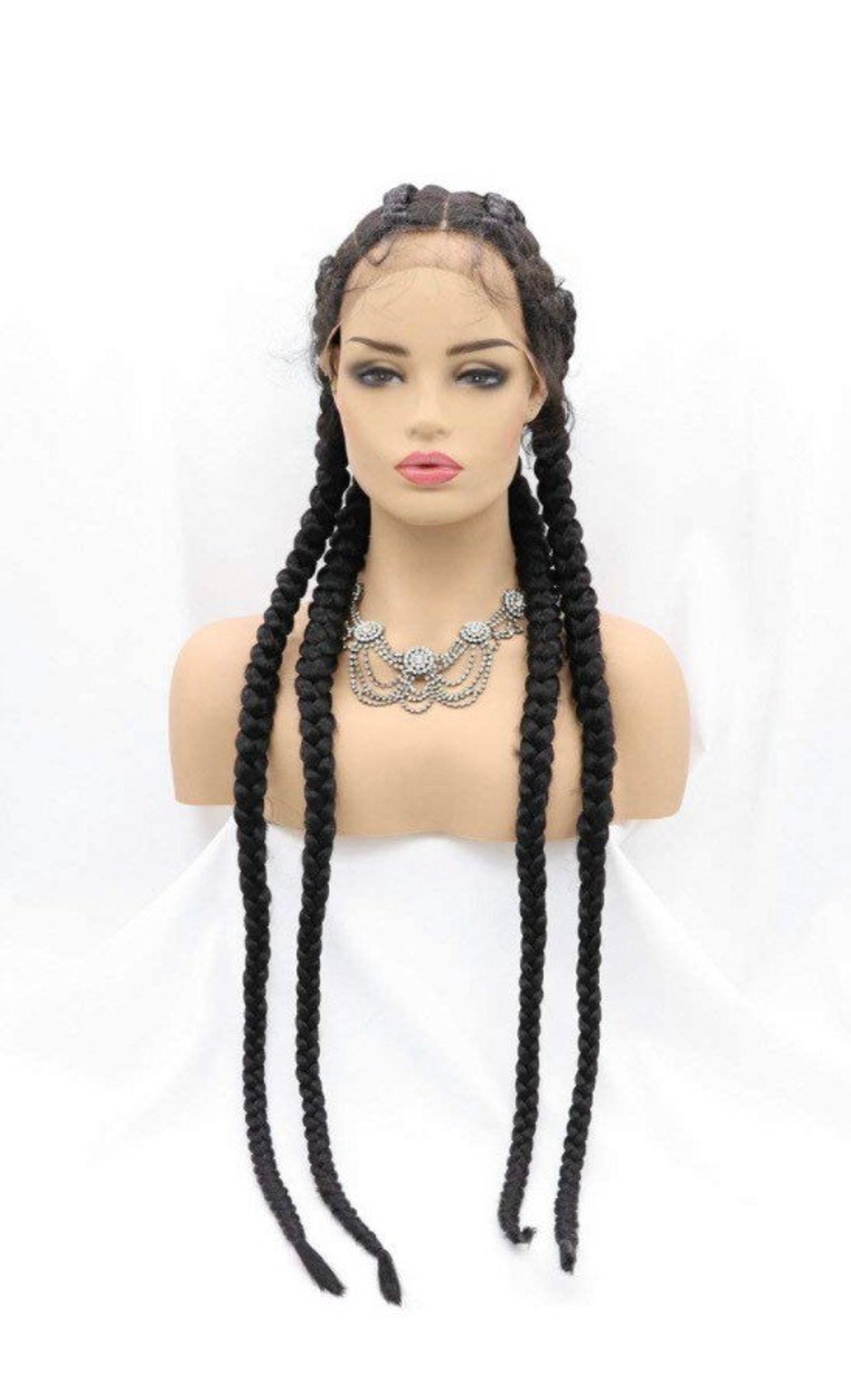 Black 26 Four Braided Conrow Lace Front Wig for Beautiful - Etsy