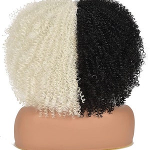 White Blonde & Black Split Dye 14 Curly BANG Fro Natural Girl Wig - Etsy