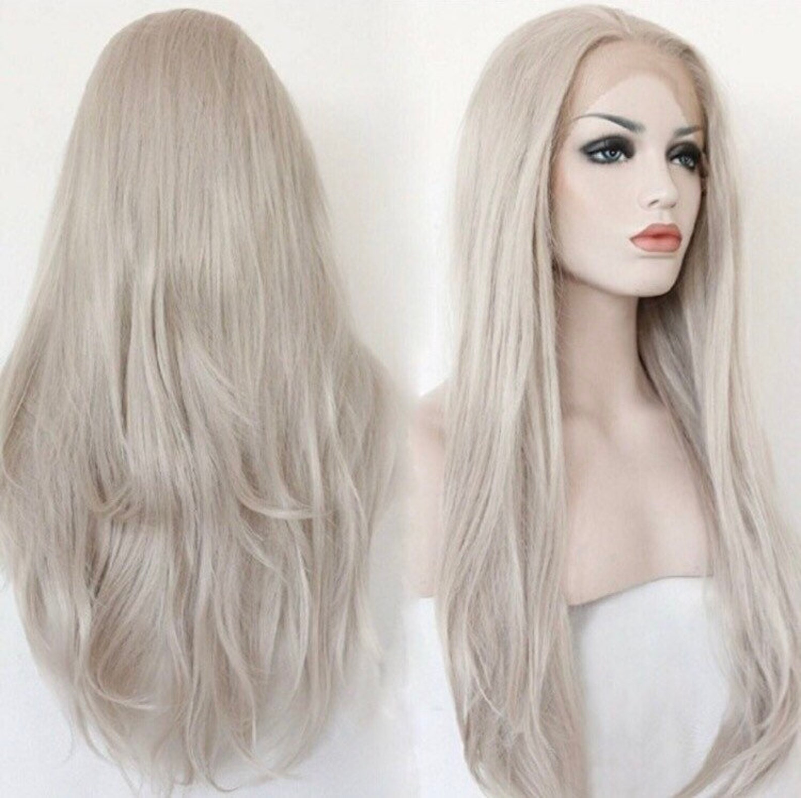 24 GREY Silver Natural Straight Lace Front Wig for Beautiful - Etsy