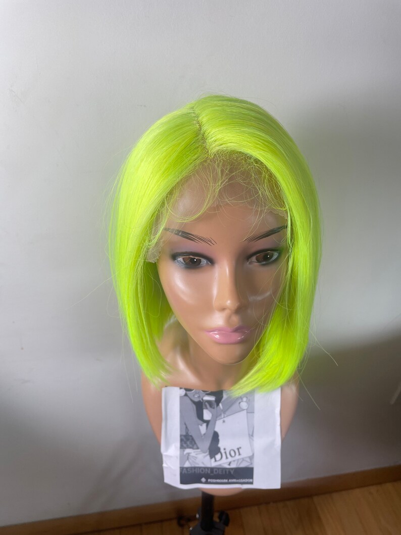 Neon Green Straight Short Bob Lacefront Wig NEW W/ Baby | Etsy