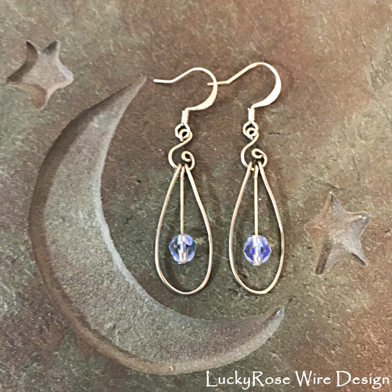 Blue Crystal Wire Loop Earrings, Hook Earrings - Etsy Hong Kong
